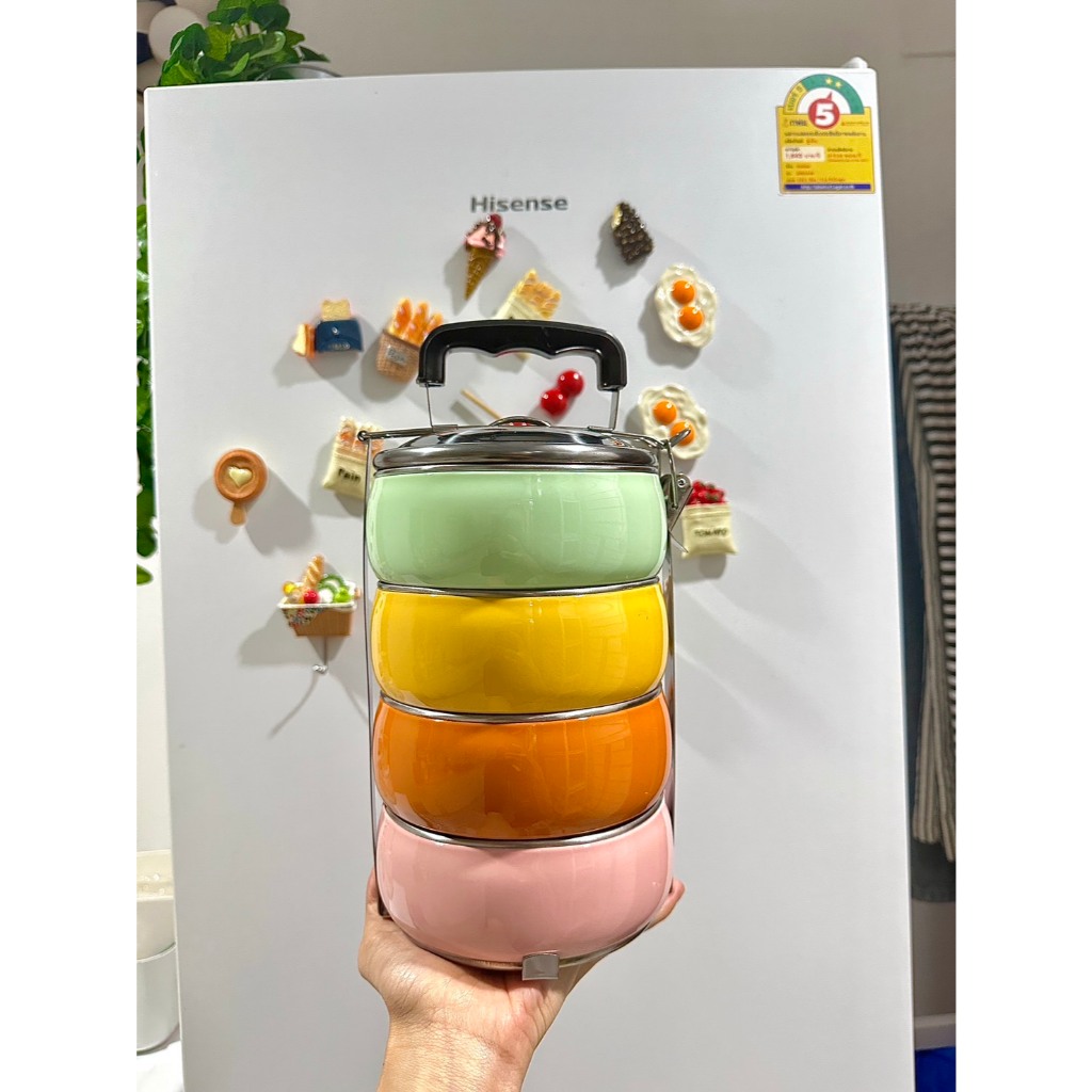 B-6-2-2 ปิ่นโตเก็บความร้อน 4ชั้น ปิ่นโตสแตนเลสทรงกลมคละสี 14cm ราคา ...