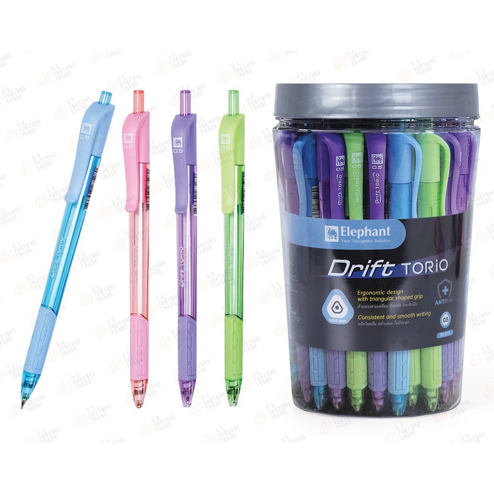 ปากกาลูกลื่น หมึกสีน้ำเงิน ตราช้าง Drift Torio หัวปากกา 0.5 มม. ...
