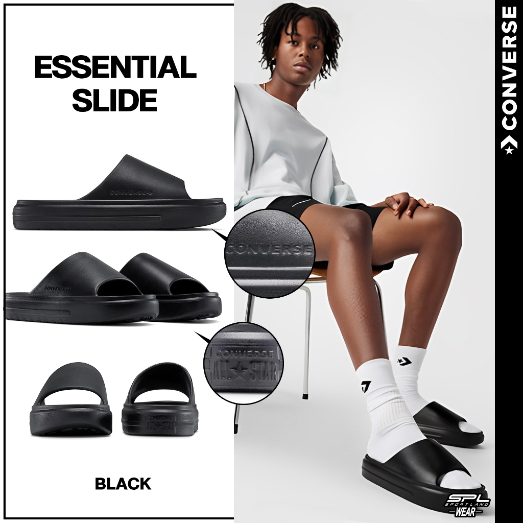 Converse คอนเวิร์ส รองเท้าแตะ Essential Slide A12174C BK (950) | Shopee Thailand