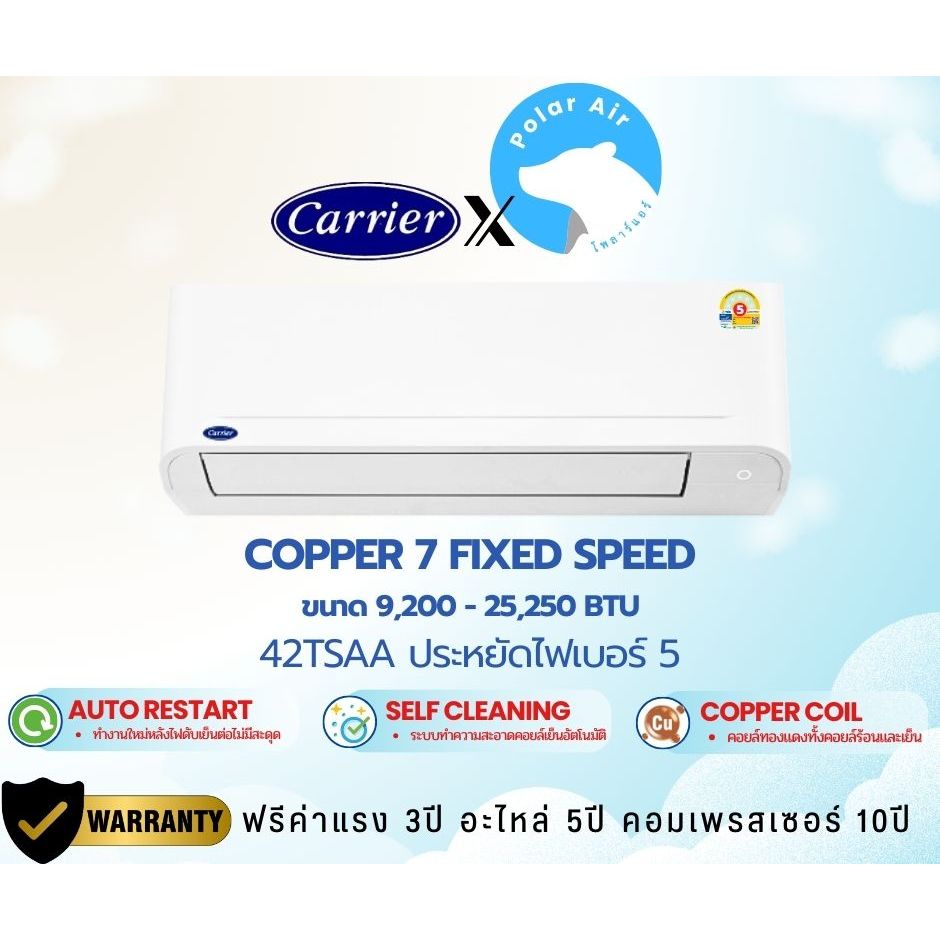 แอร์ติดผนังCARRIER รุ่นCOPPER7 TSAA Fixspeed (ระบบธรรมดา) #5 R32 ขนาด9,200-25,250บีทียู | Shopee ...