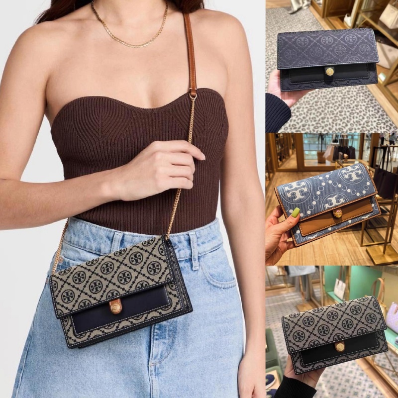 "ของแท้ 100%" TORY BURCH T Monogram Magnetic Snap ClosureChain Strap ...