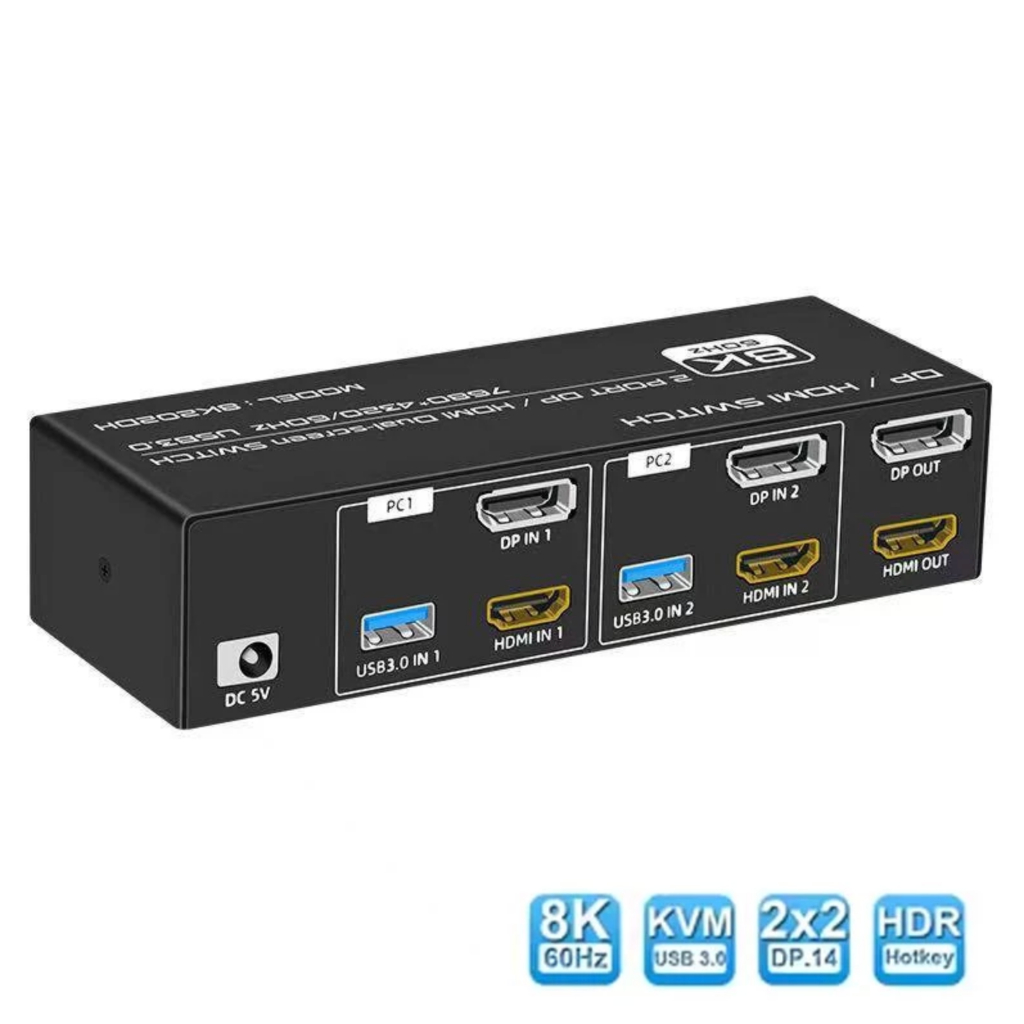 พร้อมส่ง 8k 2 Port DP/HDMI kvm Dual-screen SWITCH หน้าจอสวิทช์สวิทช์ ...