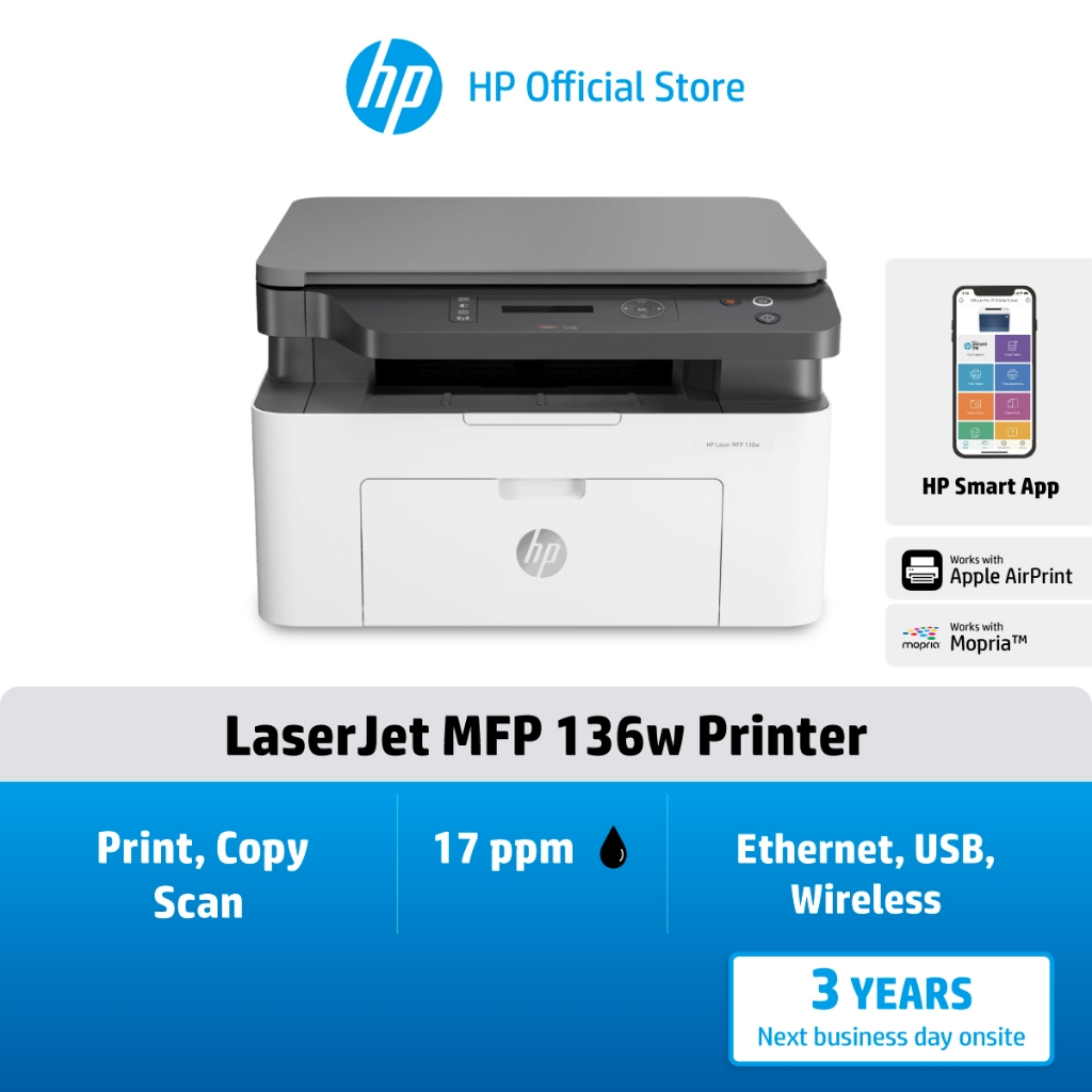 HP LaserJet MFP 136A / 136W | เครื่องปริ้นเลเซอร์ | Print Copy Scan | หมึก 136A | Wi-Fi USB ...