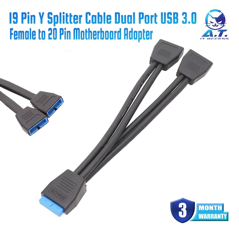 19 Pin Y Splitter Cable Dual Port USB 3.0 A Female to 20 Pin ...