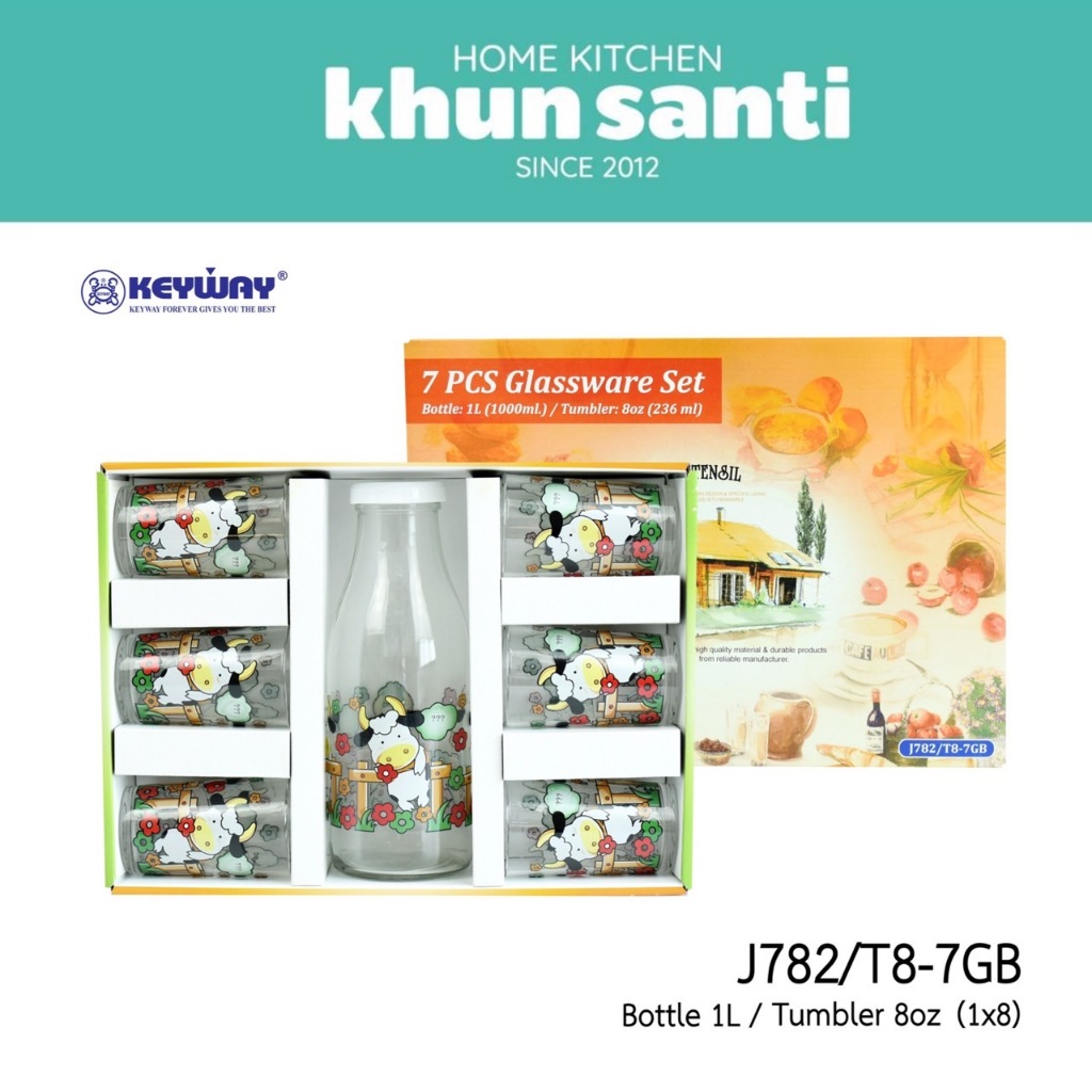 khun santi ขวดน้ำ 1 ลิตร พร้อมแก้ว 6 ใบชุด J782/T8-7GB | Shopee Thailand