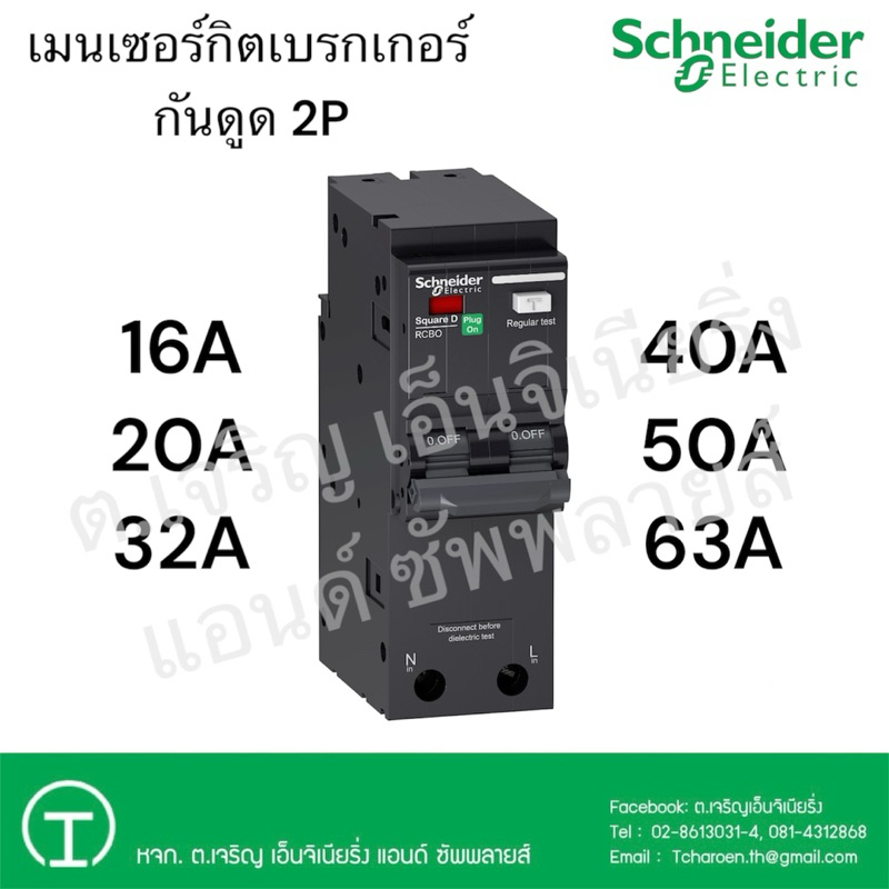 Schneider เมนเซอร์กิตเบรกเกอร์กันดูด 2P RCBO 10kA 30mA 2P 16A 20A 32A ...