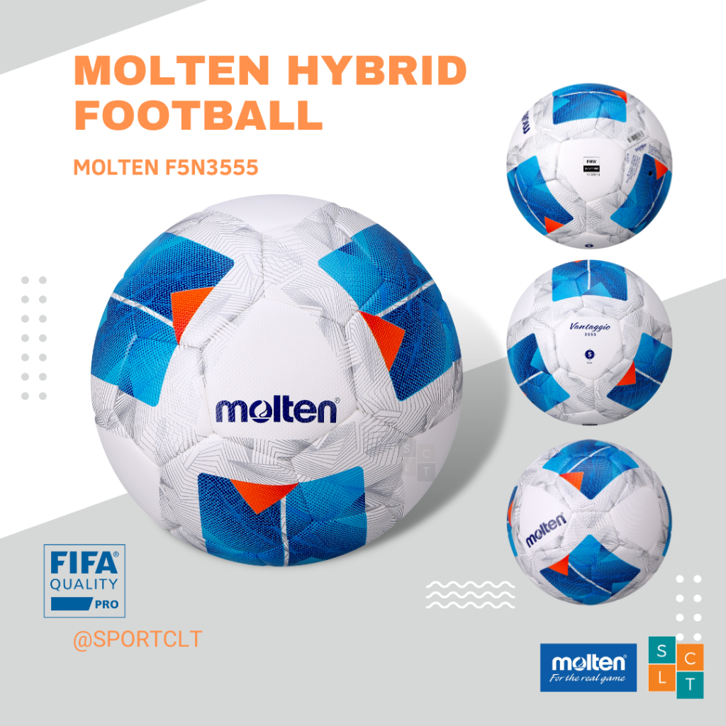 MOLTEN ฟุตบอลมอลเทน หนัง PU หนังเย็บ รุ่น F5N3555 มีตรารับรอง FIFA ...