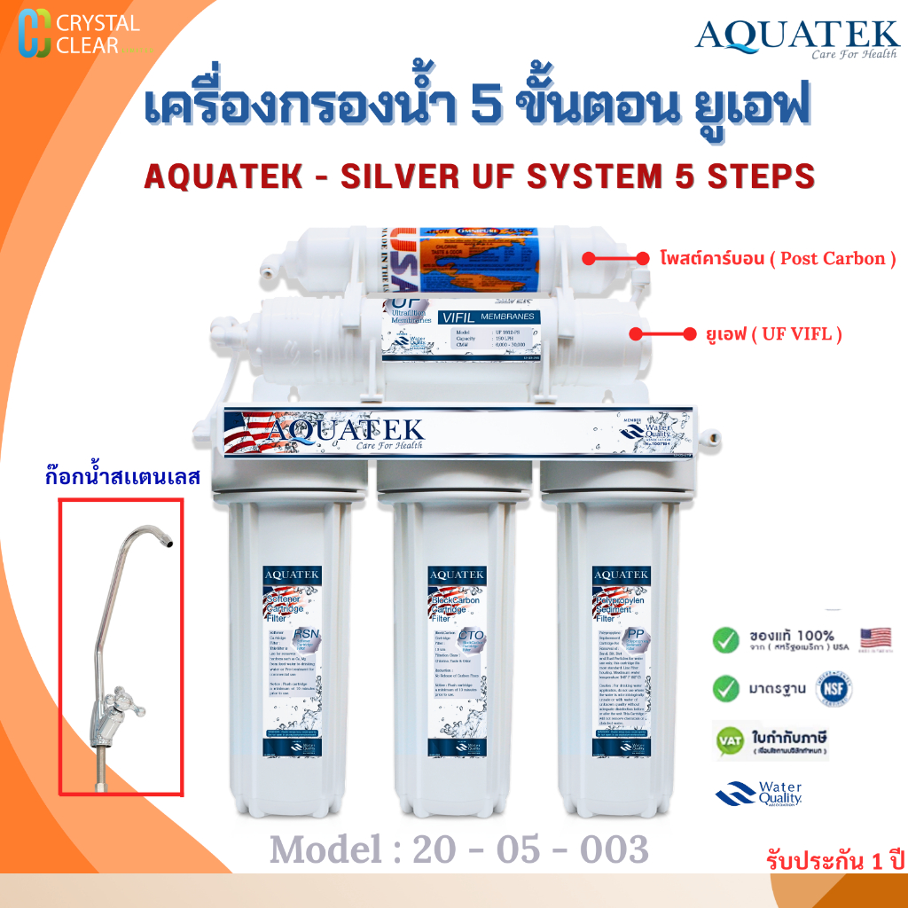 เครื่องกรองนํ้า 5 ขั้นตอน ยูเอฟ AQUATEK Water Purifier UF System 5 Steps รับประกัน 1 ปี Food ...