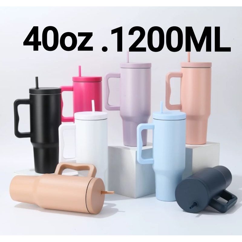 แก้วเก็บความเย็น 1200ML/40oz แก้วสแตนเลส304 เก็บความเย็น-ร้อน มีหูจับ พร้อมหลอด แก้วน้ำเก็บ ...