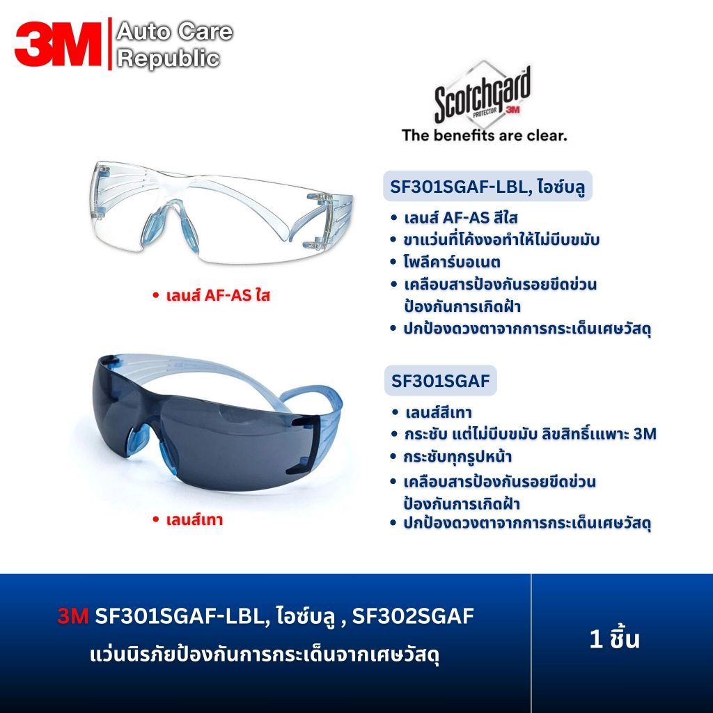 3M SecureFit SF301SGAF-LBL, ไอซ์บลู, Scotchgard Anti-fog Coating เลนส์ ...