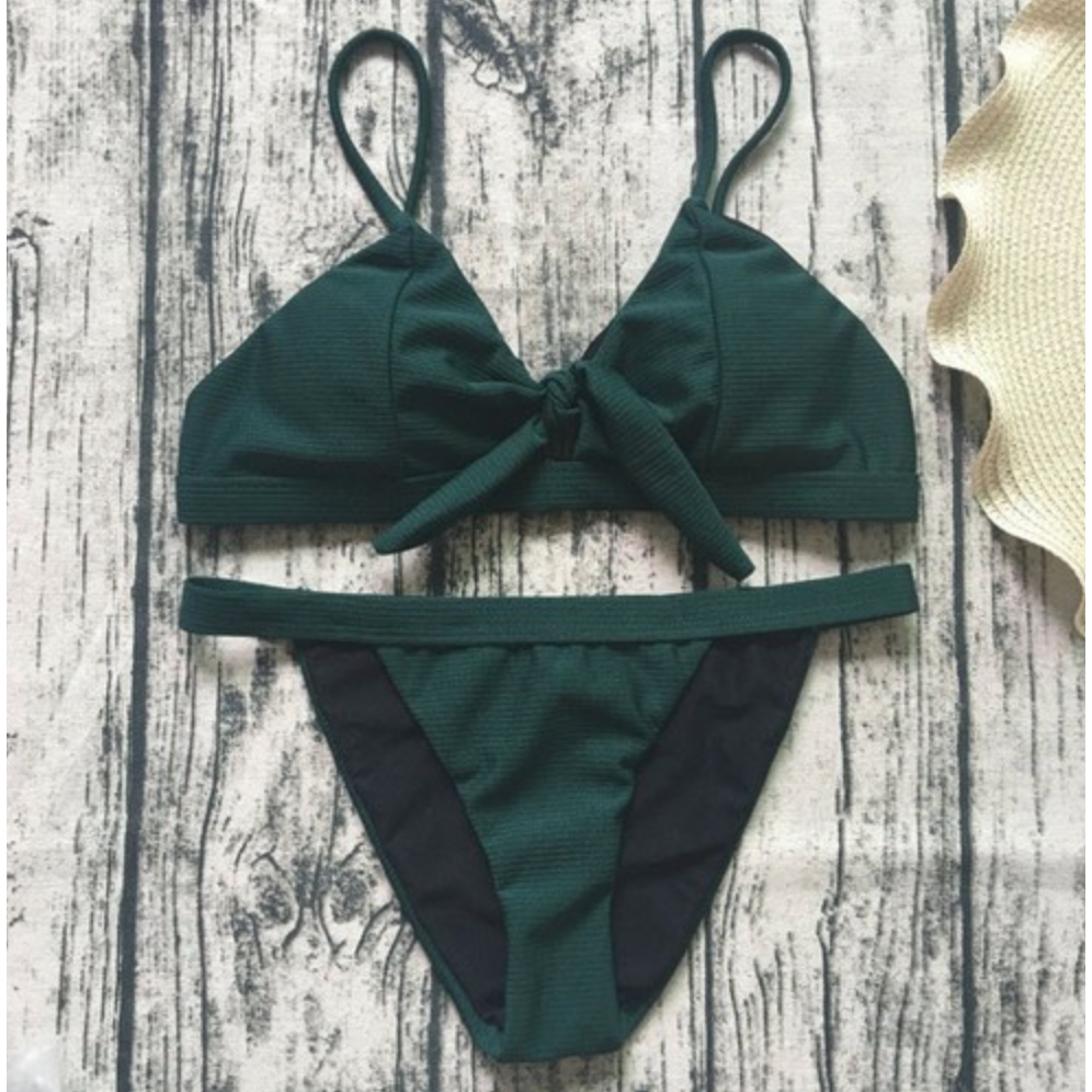 SP-882 บิกินี่ Tie-up แบบบราผูกสีเขียวเข้ม มือ1 งานดี เคลียร์โกดัง ...