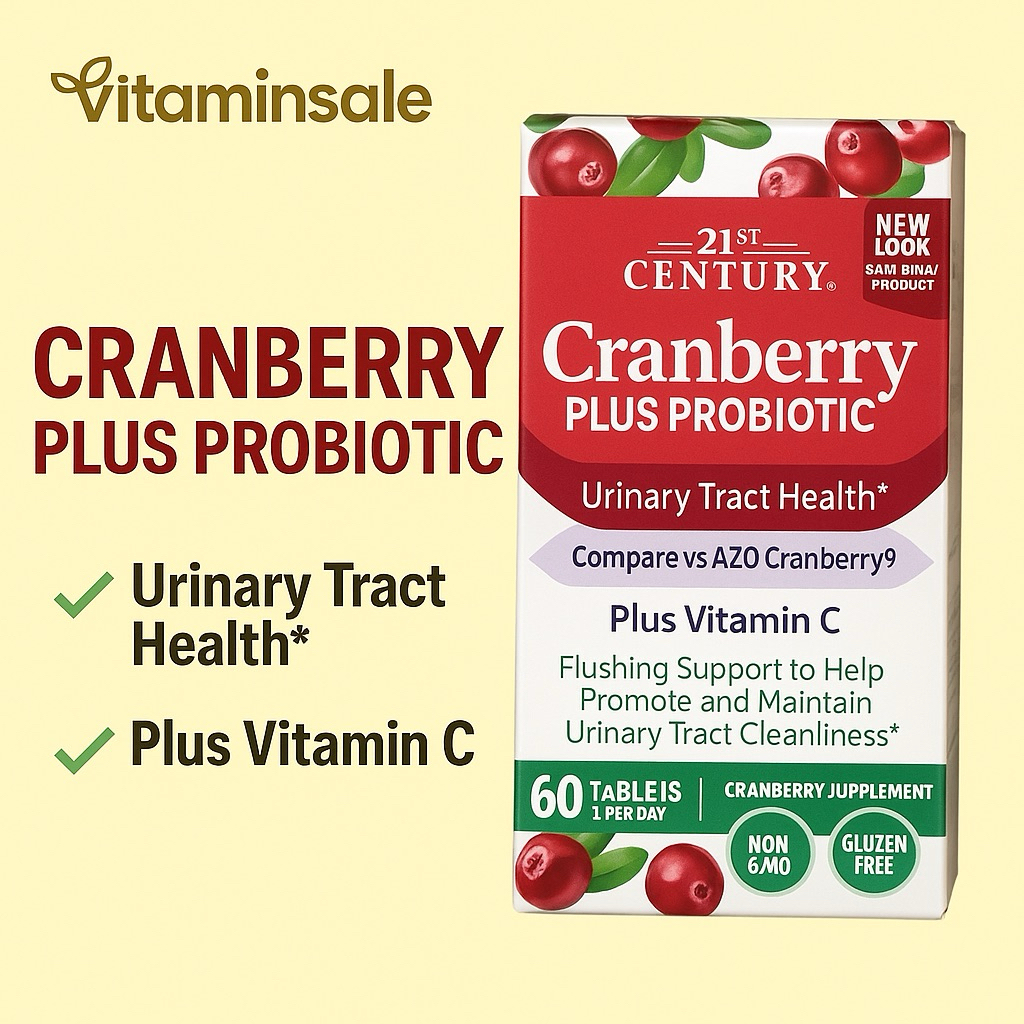 🍒 21st Century Cranberry Plus Probiotic 60 Tablets | Support Urinary ...