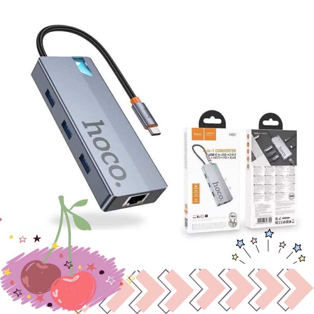 พร้อมส่งจากไทย HOCO HB51 6in1 ฮับอะแดปเตอร์ Type-C to PD 100W + 4K HDMI ...