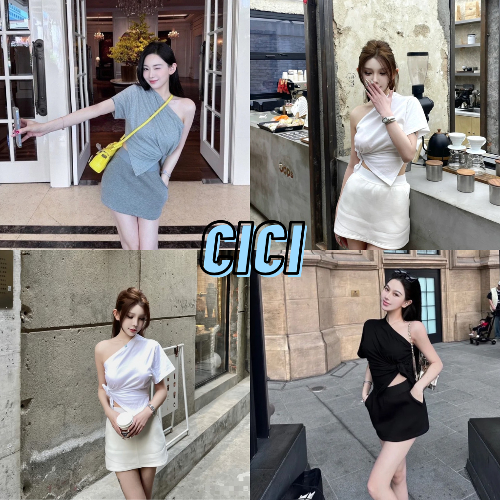 Cici(NO. S3155) เสื้อปาดไหล่แขนสั้น เรียบหรู มินิมอล ผูกด้านข้าง ผ้ายืด สไตล์เกาหลี | Shopee ...