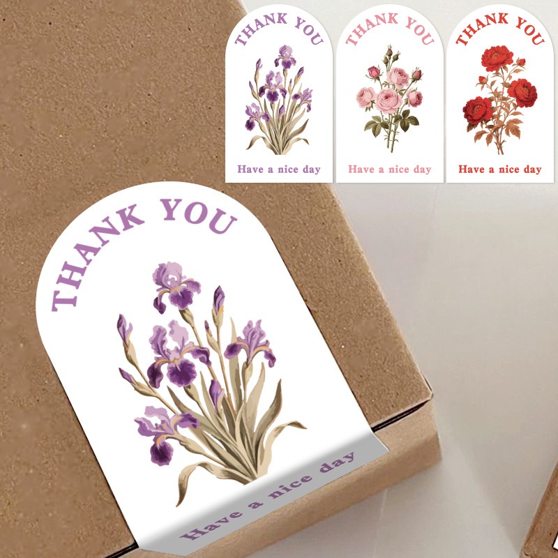 ้้( hh ) สติกเกอร์ปิดผนึก สติกเกอร์ THANK YOU ลายดอกไม้หลากสี ตกแต่ง ...