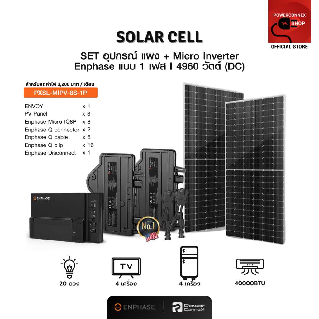 Solar Roof Top ขนาด 4.96kW (DC) 1เฟส- SET Micro Inverter Enphase พร้อม Accessories + แผงโซลาร์ ...