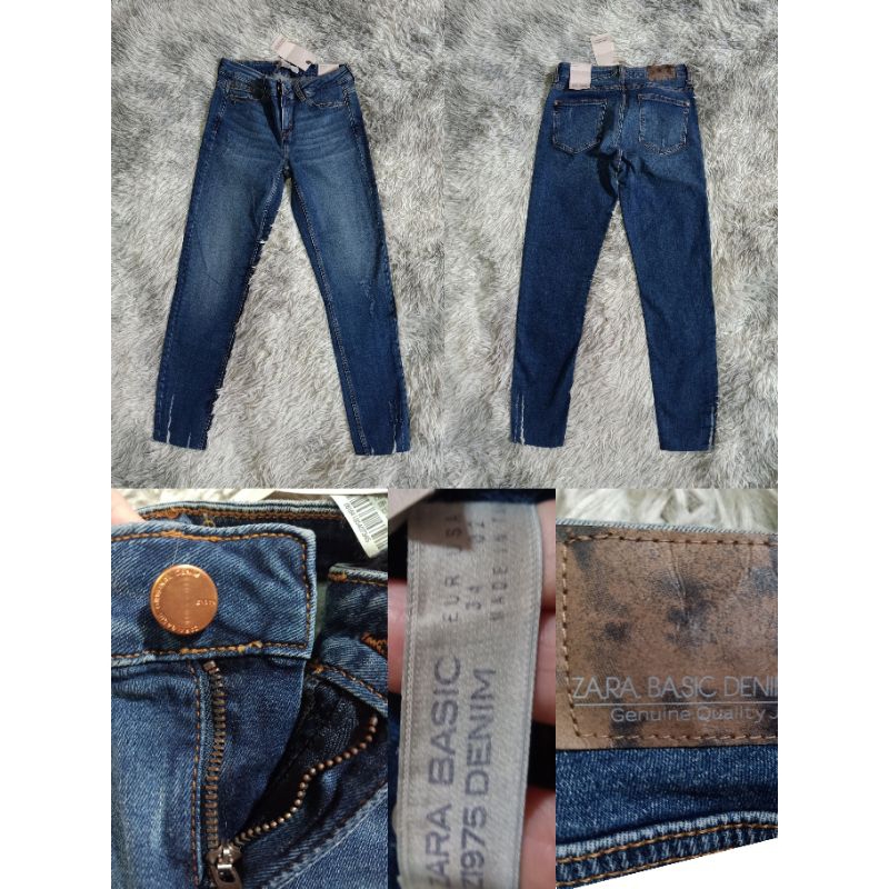 กางเกงยีนส์ขายาว #ZARA EUR34 เอว 28-30" มือ 1 ป้ายห้อย | Shopee Thailand