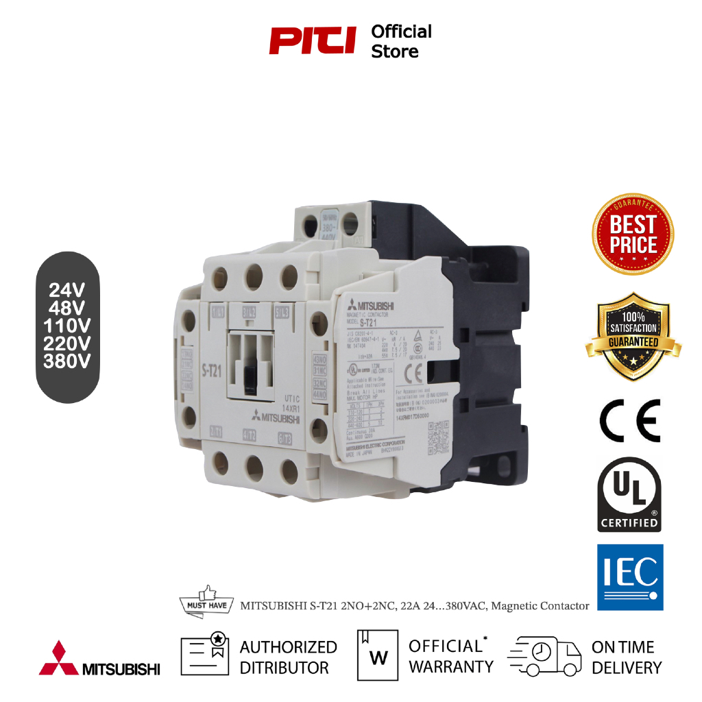 MITSUBISHI S-T21 2NO+2NC, 22A 24…380VAC, Magnetic Contactor | Shopee Thailand