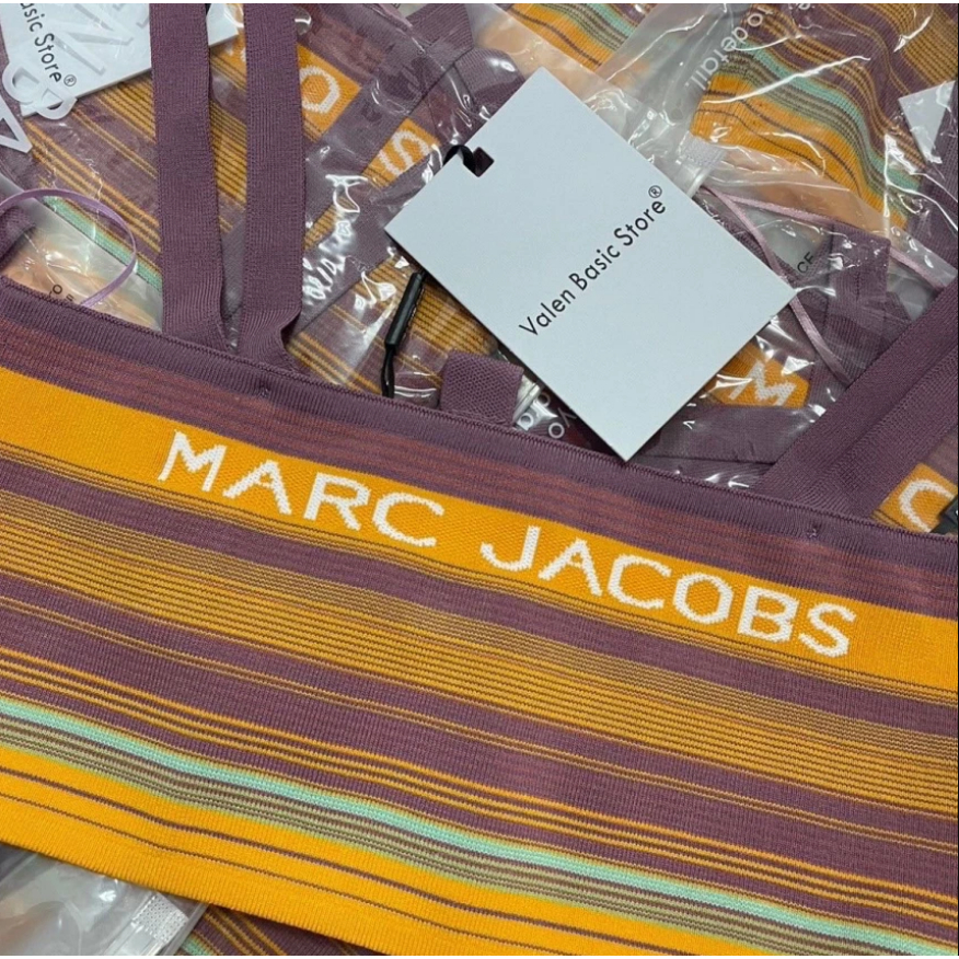 ป้าย VALEN BASIC STORE เสื้อครอปบราสายเดี่ยว ผ้าไหมพรมทอลายสีสลับ Marc ...