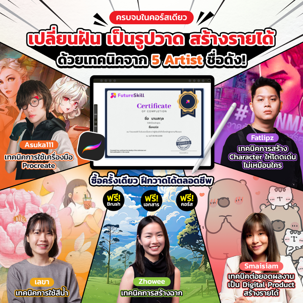 FutureSkill E-Book + คอร์สเรียนออนไลน์ | Bundle Procreate เปลี่ยนฝันเป็นรูปวาด ด้วยเทคนิคจาก 5 ...