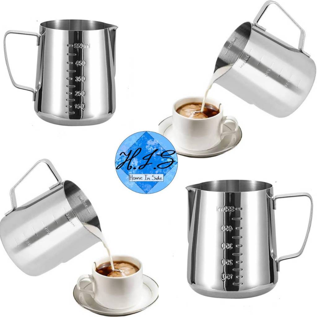 Pitcher เหยือก ตีฟองนม สแตนเลส มีสเกล ขนาด 350 ml. 550 ml 1000 ml. | Shopee Thailand