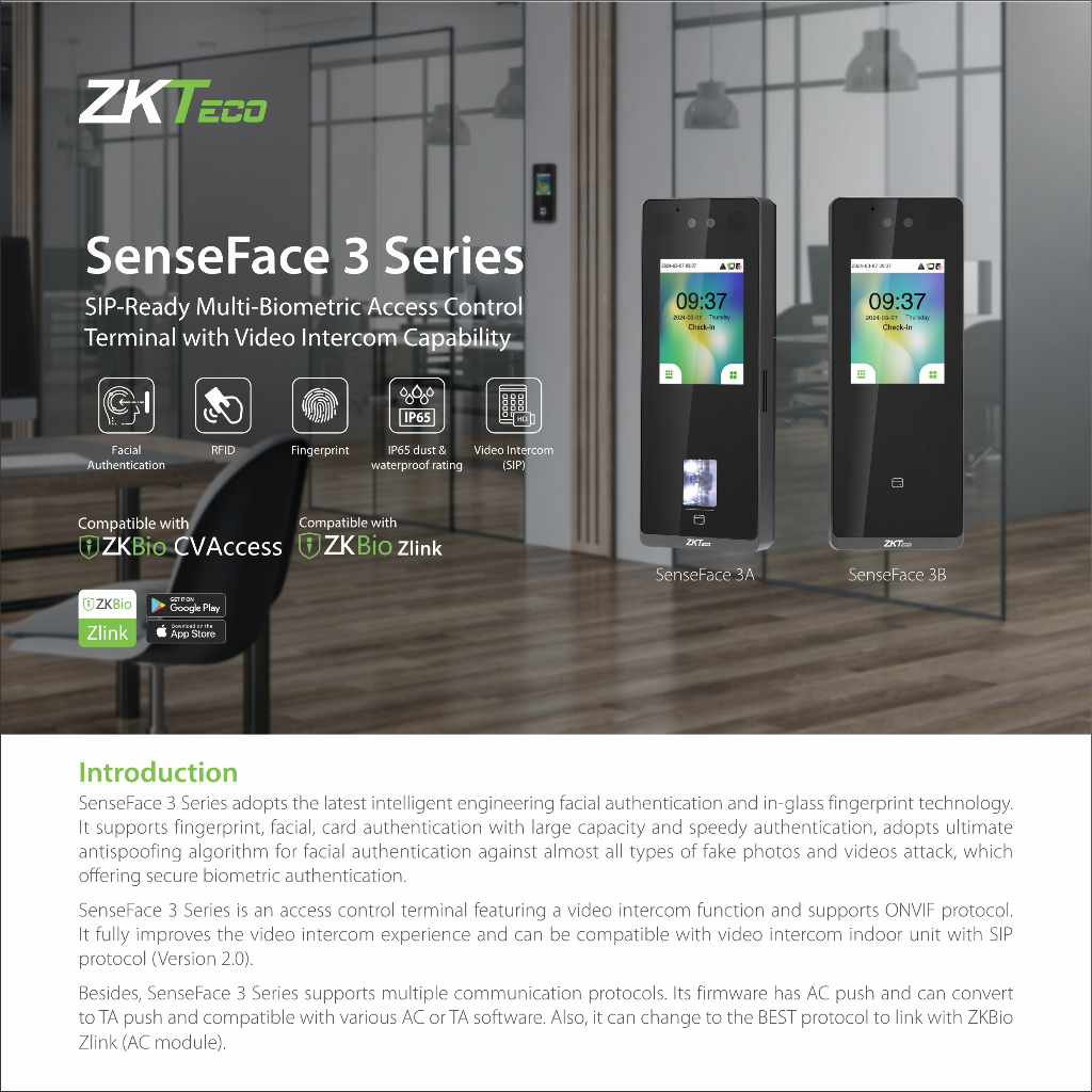 ZKTeco SenseFace 3A WiFi สแกนใบหน้า นิ้ว บัตร บันทึกเวลาทำงาน เปิดประตู แทน MiniTA MiniAC ...