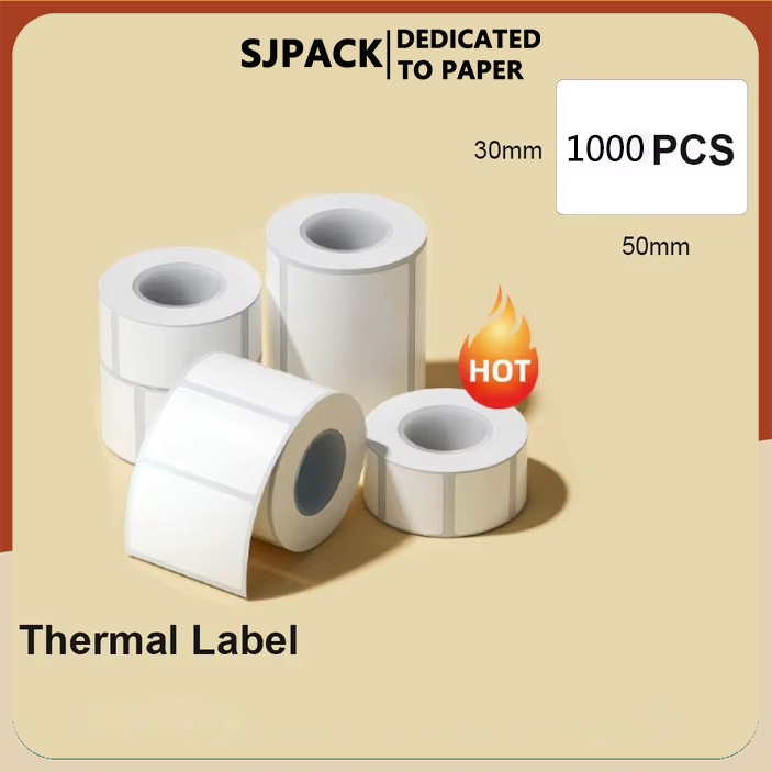 SJPACK 50x30mm 1000 ดวง Thermal Label สำหรับพิมพ์ฉลากสินค้า ด้วยเครื่อง ...
