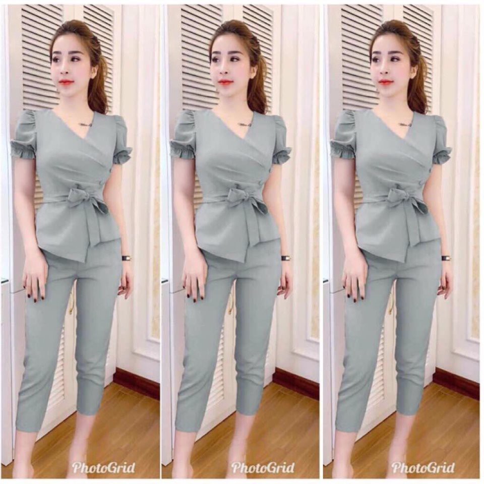 สินค้าพร้อมส่ง ชุดเซตผ้าวูลเวฟ เสื้อแขนตุ๊กตาจีบข้างแต่งกระดุมสม็อคหลัง ...