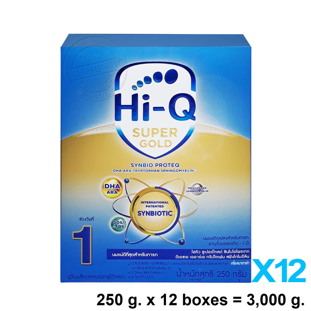 (12 กล่อง) Hi-Q Super Gold Synbio ProteQ DHA ARA Tryptophan Sphingomyelin สูตร 1 ขนาด 250 กรัม ...