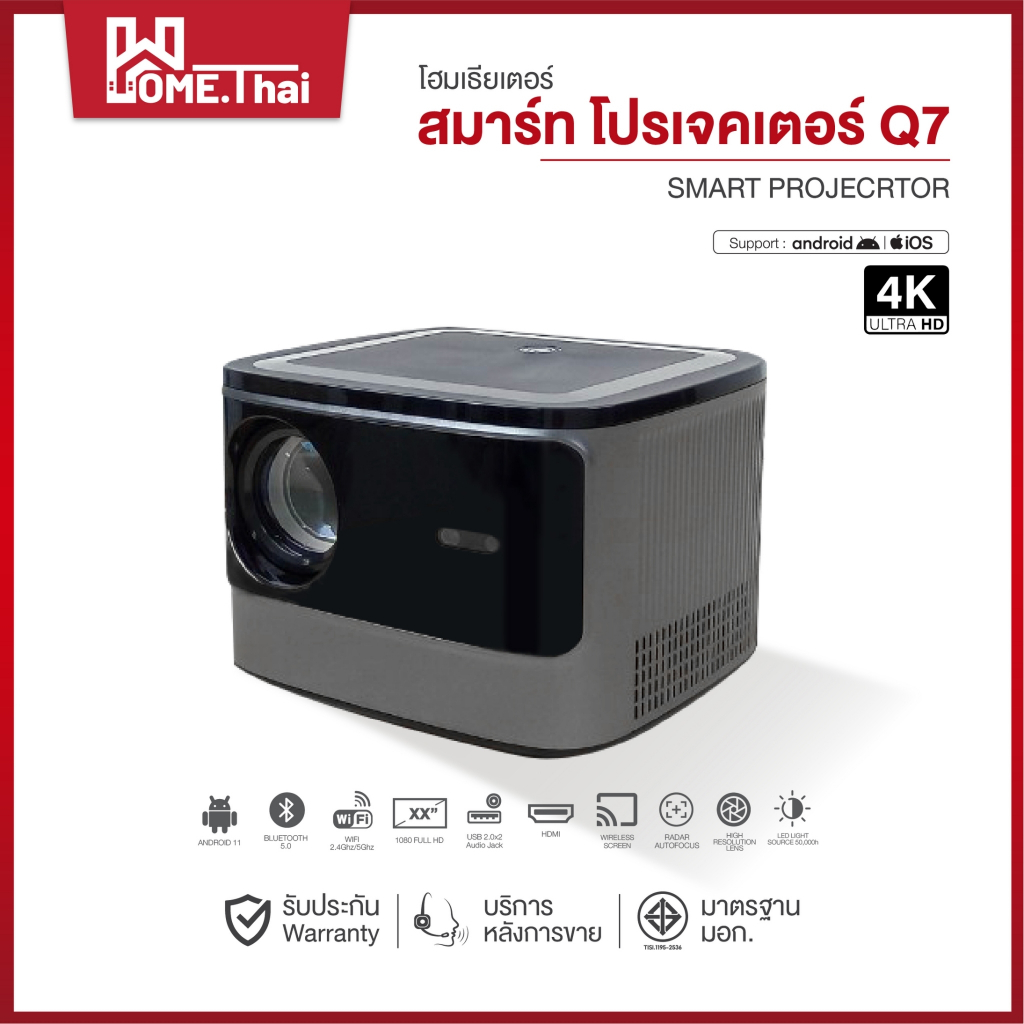 [เครื่องศูนย์] ABL Projector Q7 4K โปรเจคเตอร์ ระบบAndroid TV-2160P 4K HQ ปรับโฟกัสอัตโนมัติ ...