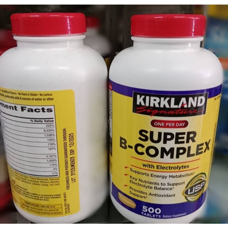 Exp.12/2025 ของแท้ 100% Kirkland Signature Super B-Complex, 500 Tablets ...
