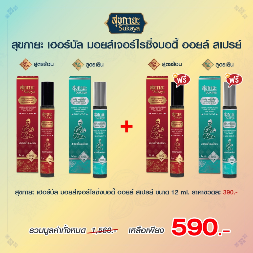 Sukaya สเปรย์สุขกายะสูตรร้อน 1 ขวด + สูตรเย็น 1 ขวด 12ml. แก้วิงเวียน หอมสดชื่นทันทีหลังใช้ ...