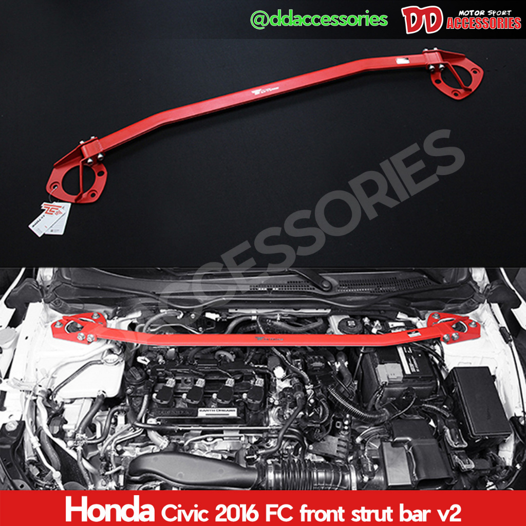 ค้ำโช๊คหน้า Civic 2016 2017 2018 2019 FC v2 แบบ 3 รู คานสีเงิน ขายึดน้ำเงิน | Shopee Thailand