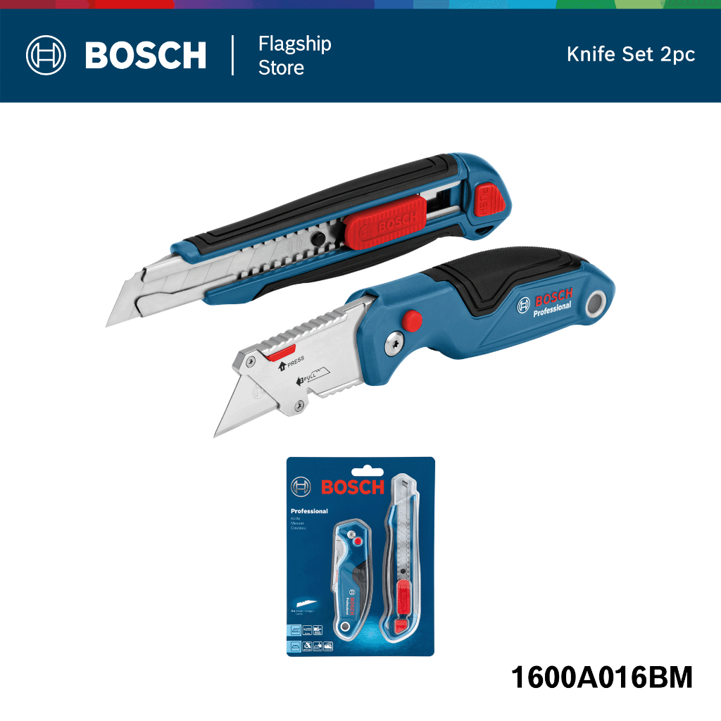 BOSCH Folding knife + cutter set ชุด มีดคัตเตอร์ + มีดพับ (ใบคัตเตอร์ 2 ...