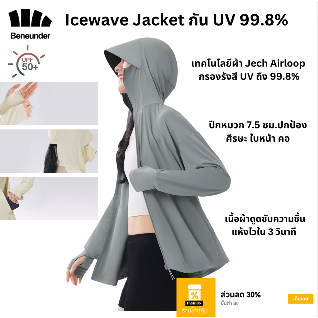Beneunder เสื้อแจ็คเก็ตกันแดดสำหรับผู้หญิง UPF50+ UV99.8% รุ่น Icewave | Shopee Thailand