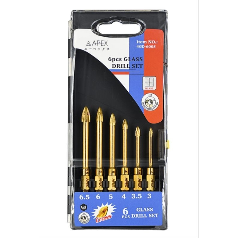 APEX 4GD-600S AP-4711001 GLASS DRILL SET ดอกคาร์ไบด์เจาะกระจก 4 ฟัน ชุบ ...