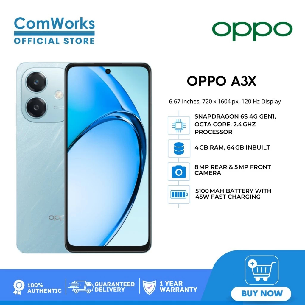 ใหม่ OPPO A3X สมาร์ทโฟนมือหนึ่ง (8+256GB ROM) 120Hz+ ขนาด 6.67 นิ้ว ชาร์จเร็ว 45W ของแท้ ประกัน ...