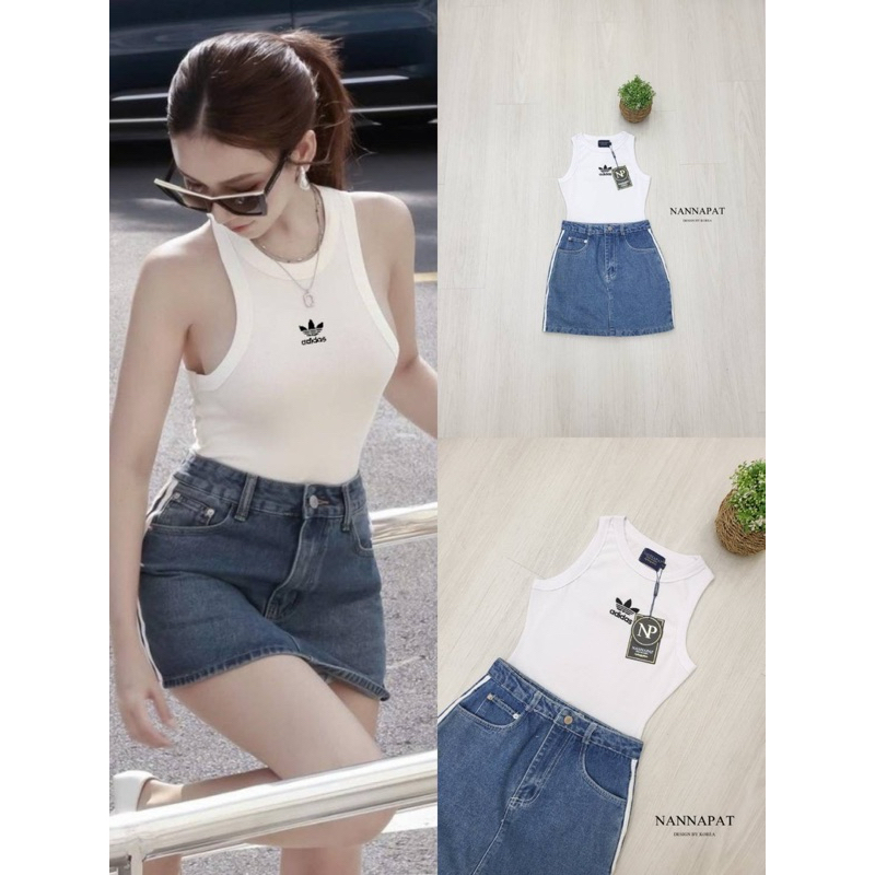 M11 งานป้าย Nannapat Set ชุดเซ็ทเสื้อ + กระโปรงยีนส์สั้นซับในกางเกง สำหรับผู้หญิง เสื้อผ้าแฟชั่น ...