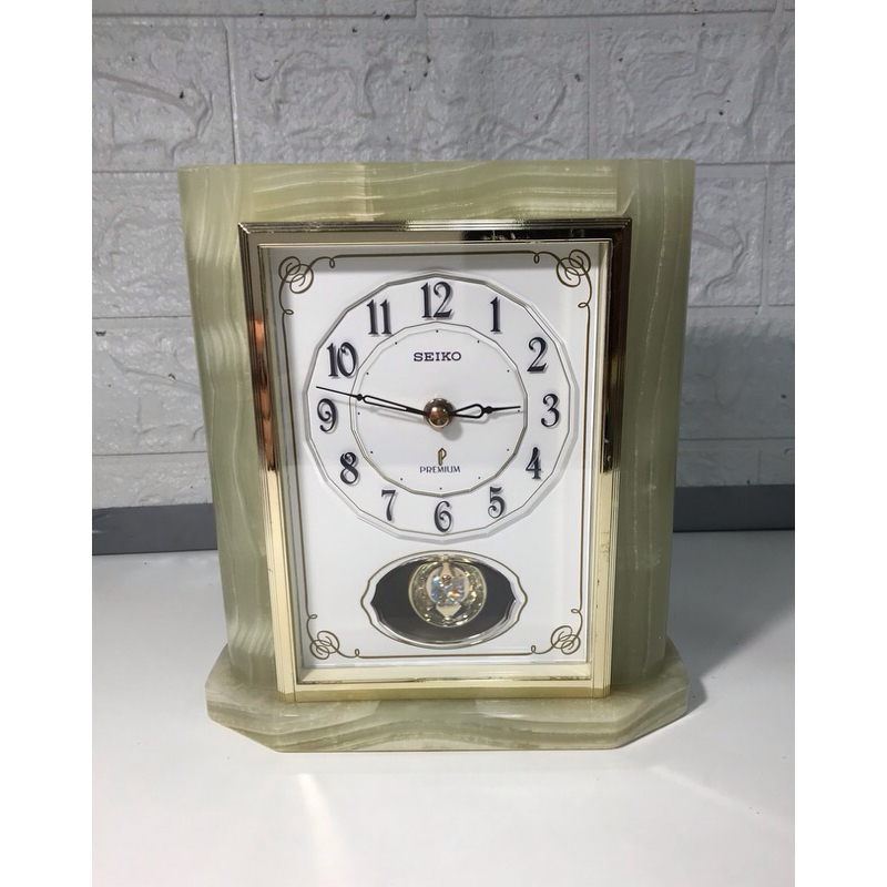 [นาฬิกามือสองญี่ปุ่น] #T41 นาฬิกาตั้งโต๊ะ SEIKO PREMIUM PW412M จอกระจก บอดี้หินอ่อน นาฬิกา clock ...