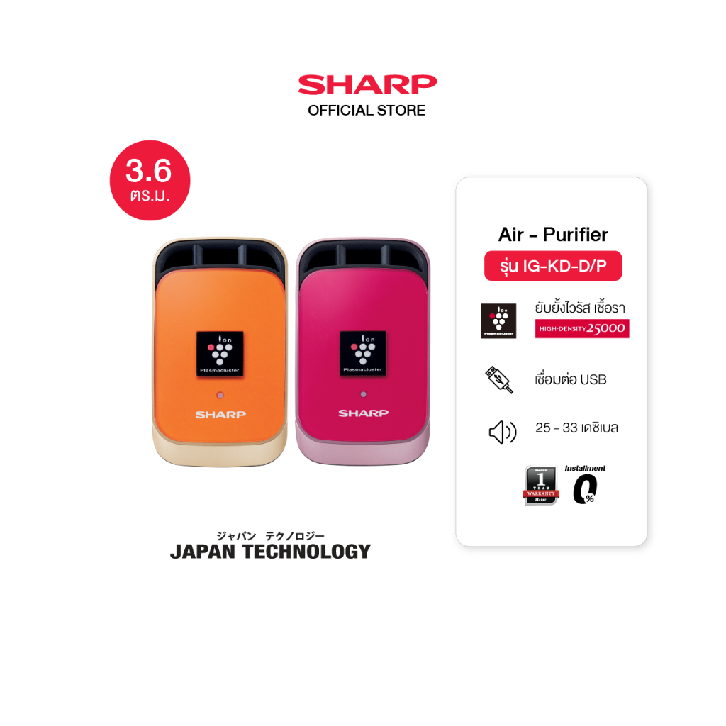 [Online Exclusive] SHARP Air Purifier เครื่องฟอกอากาศพลาสม่าคลัสเตอร์ สำหรับในรถยนต์ รุ่น IG-KC1 ...