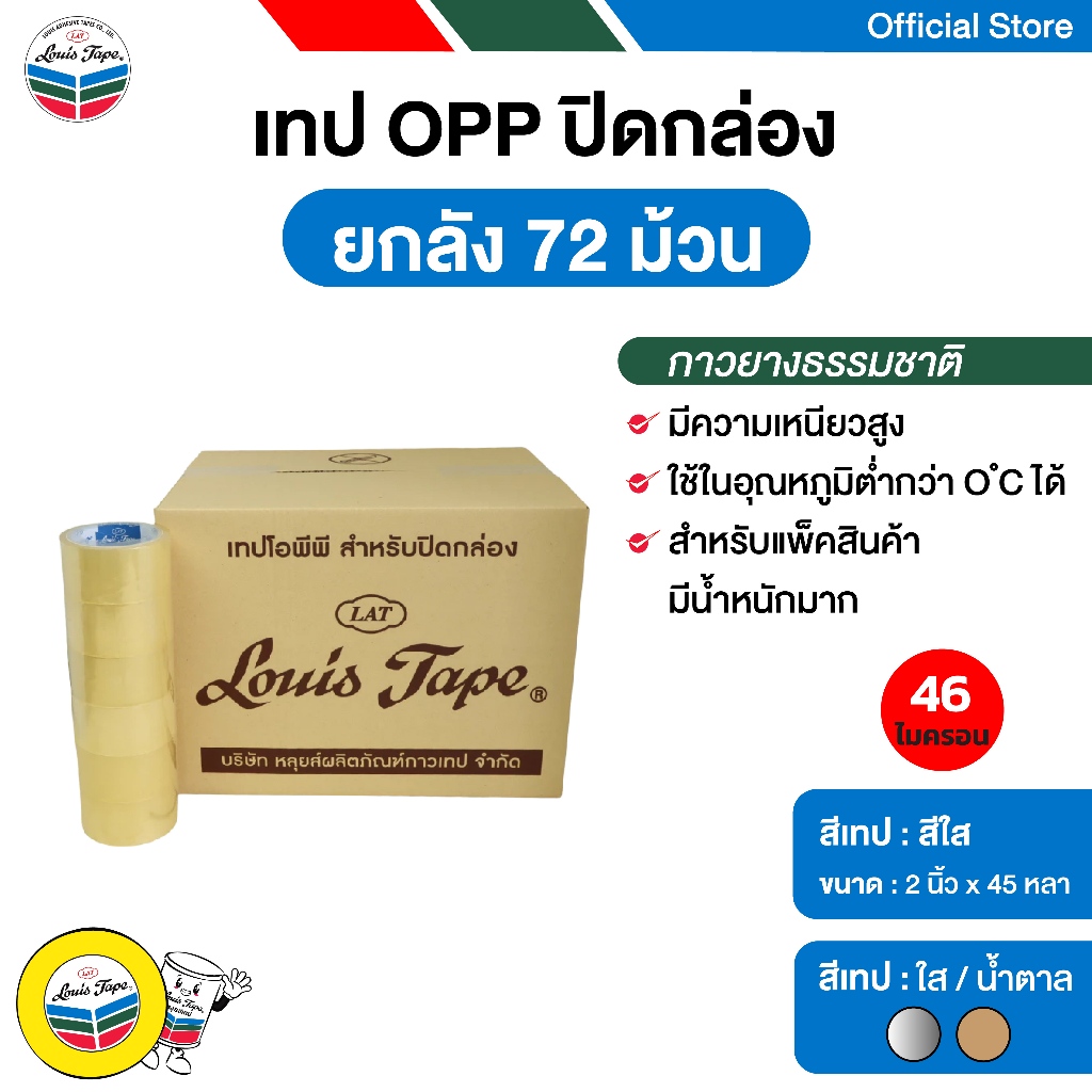 LOUIS TAPE เทปโอพีพี เทปปิดกล่อง OPP Tape 2 นิ้ว x 45 หลา ใส กาวยาง ...