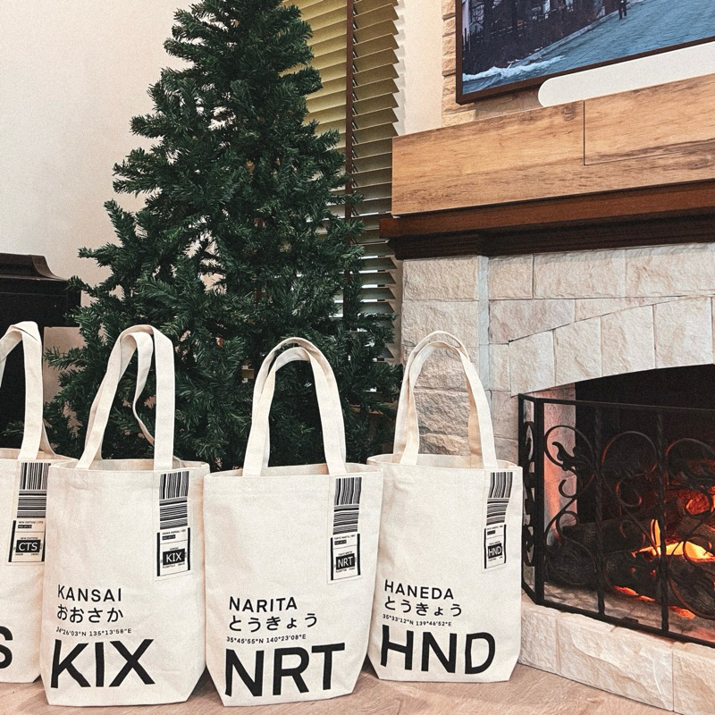 พร้อมส่ง ! กระเป๋าผ้าแคนวาส Canvas Tote Bag รุ่น Japan Edition ลายสนามบิน KIX Kansai NRT Narita ...