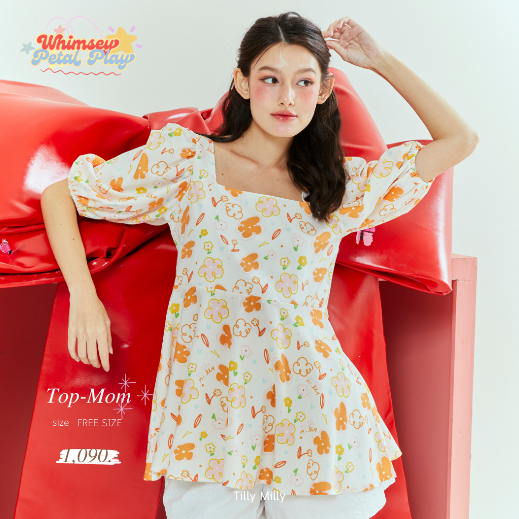 Tilly Milly เสื้อแม่แขนตุ๊กตาลายดอกไม้ส้ม Whimsey petal play collection | Shopee Thailand