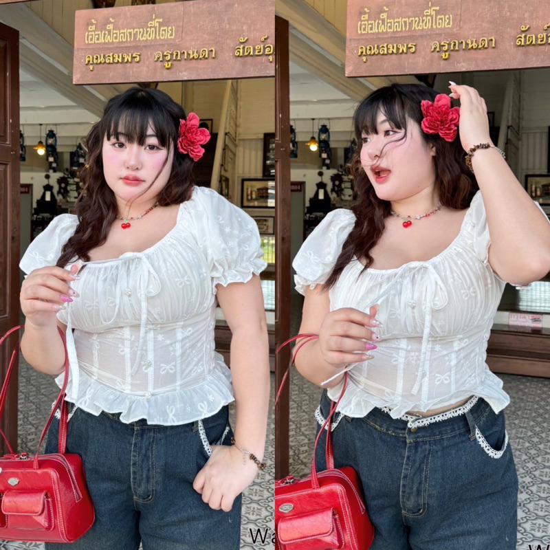 เสื้อครอปแขนตุ๊กตา เสื้อครอปสาวอวบ อก36-46นิ้ว plussize (โปรดอ่านรายละเอียดเนื้อผ้า) | Shopee ...