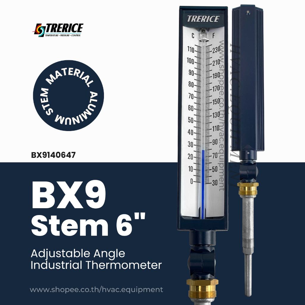 Trerice BX9 Stem 6" Adjustable Angle Industrial Thermometer (Dual Scale ...