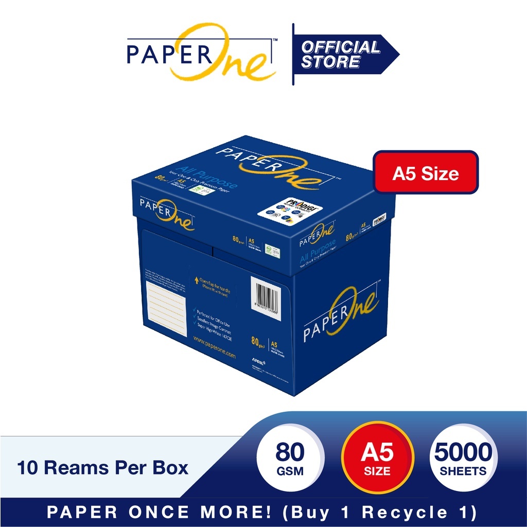 กระดาษถ่ายเอกสาร Paper One A5 80 gsm / 1 กล่อง 10 รีม | Shopee Thailand