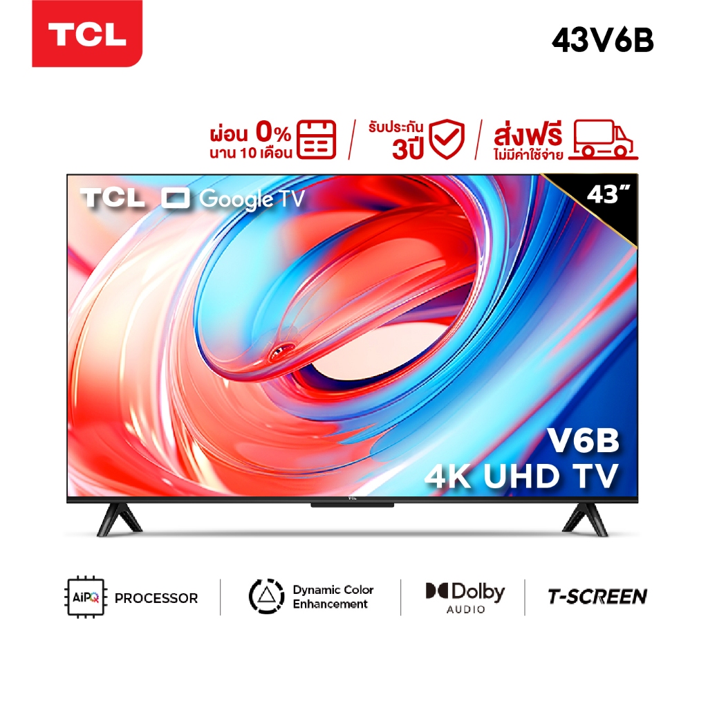 TCL ทีวี 43 นิ้ว LED 4K UHD Google TV รองรับ WiFi รุ่น 43V6B ระบบ ...