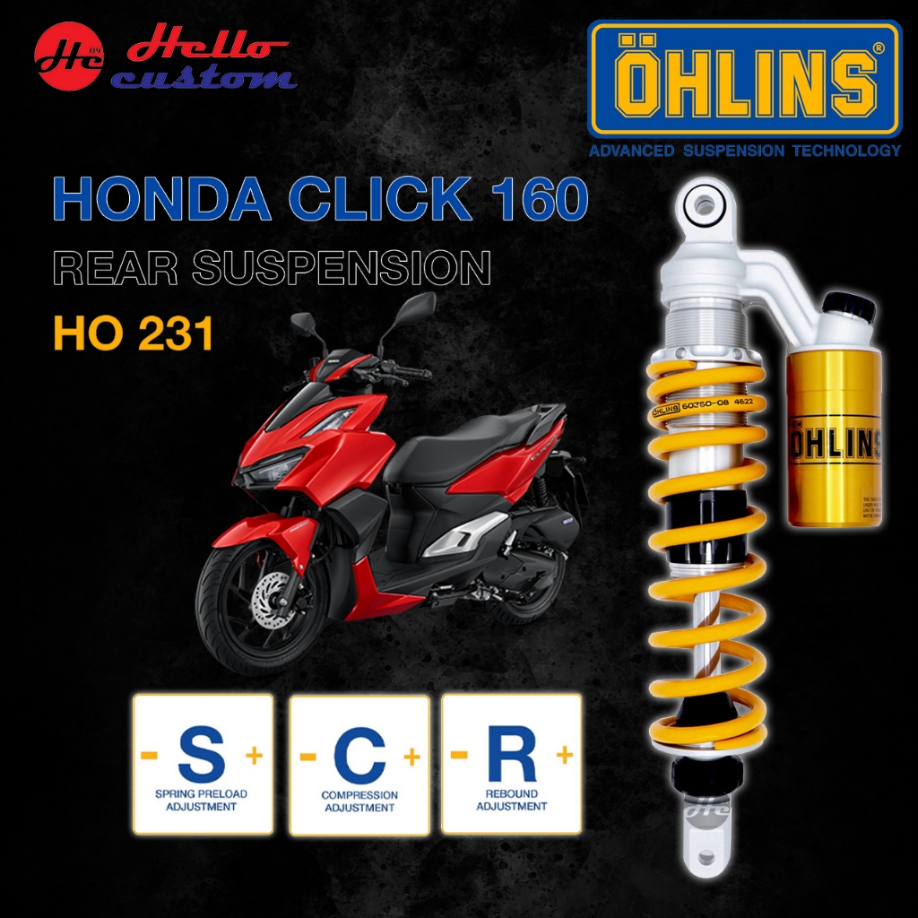 โช้คหลัง OHLINS HO231 HONDA Click160 โช้คแต่ง HO 231 Click 160 | Shopee ...