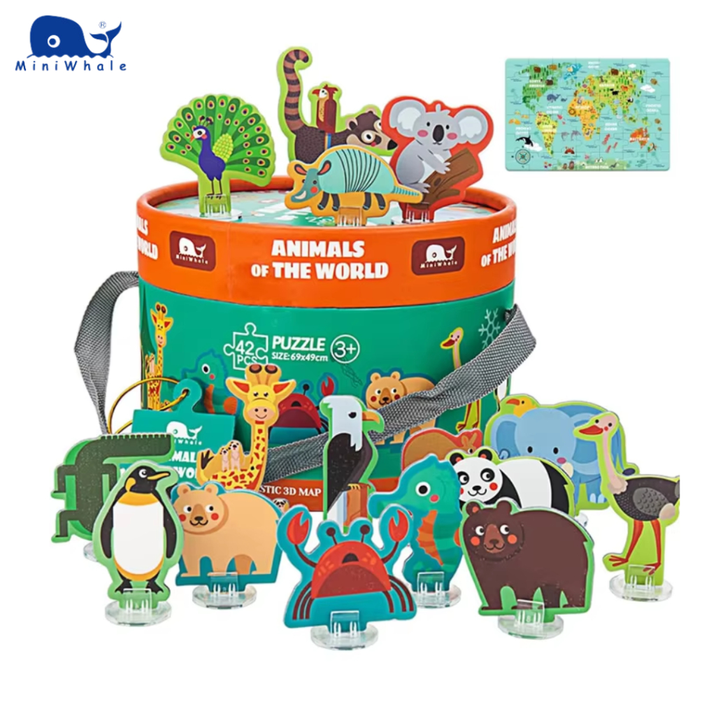 พร้อมส่ง Miniwhale Animals of the World Puzzles 42 pcs with Portable Bucket MW4025 | Shopee Thailand