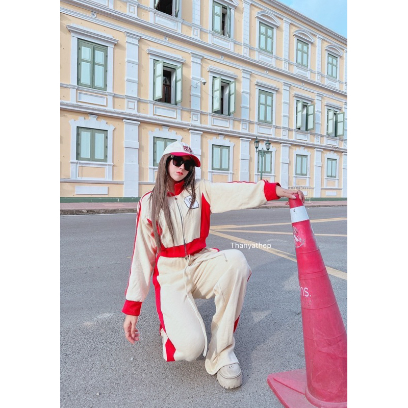 Phapassz - Set 2ชิ้น เสื้อครอปแจ็คเก็ตแต่งทูโทน ซิปหน้า หัวใจกางเกงขายาว งานสวยผ้าดีมาก ...